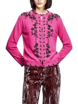 Anna Sui Beaded Knit Cardigan - Raspberry