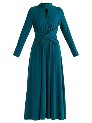 PAISIE Lyocell Jersey Midi Dress With Cross Front Waist And Convertible Scarf In Ocean - Blue