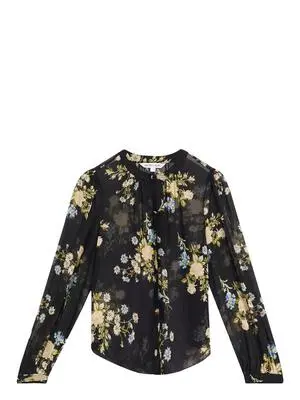 Veronica Beard Ashlynn Floral Silk Blouse - Black Multi