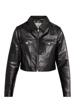 RE/DONE Leather Crop Trucker Jacket - Black