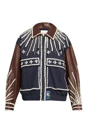 Sea Georgie Embellished Mixed-media Bomber Jacket - Navy