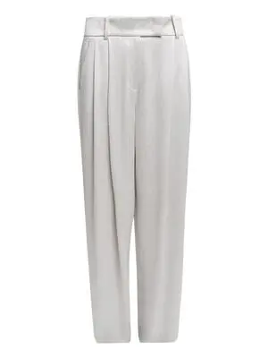 Giorgio Armani Hammered Satin Pleated Straight-leg Trousers - Silver