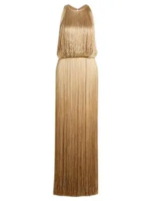 Oscar De La Renta Sleeveless Ombre Fringe Maxi Dress - Oyster