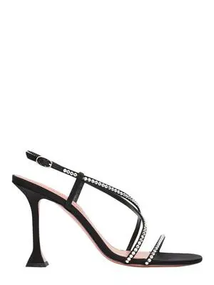 Amina Muaddi 95mm Crystal Satin Strappy Sandals - Black