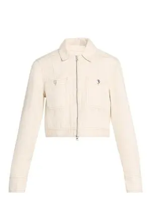 Veronica Beard Patty Cropped Denim Moto Jacket - Ecru