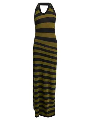 Proenza Schouler Frann Striped Cotton Long Halter Dress - Black Multi