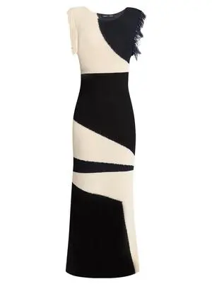 Proenza Schouler Saskia Intarsia Knit Fringe Trim Dress - Sand Multi