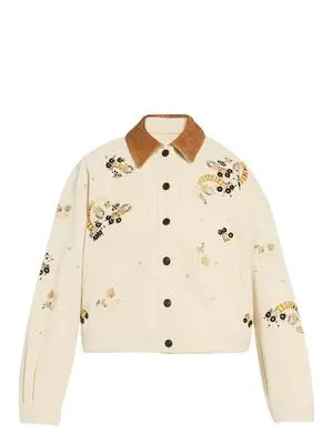 Isabel Marant Étoile Lavine Embroidered Cotton Leather-collar Barn Jacket - Ecru