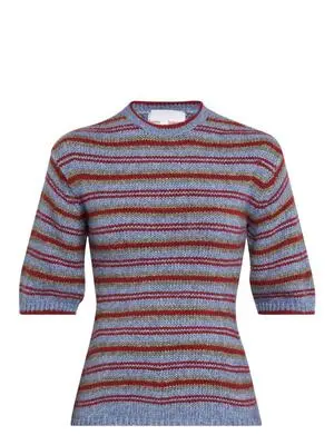 Proenza Schouler White Label Dana Striped Short-sleeve Sweater - Periwinkle