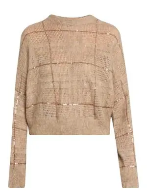 Brunello Cucinelli Paillette Check Mohair Crewneck Sweater - Beige