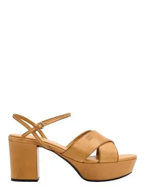 Miu Miu Waxed Leather Platform Sandals - Miele
