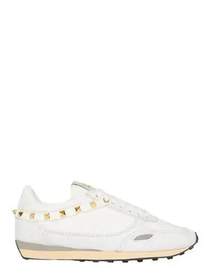Valentino Garavani Rockstud Nylon And Leather Low-top Sneakers - Bianco