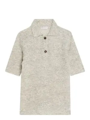 Brunello Cucinelli Lace-effect Polo Short-sleeve Sweater - Grey