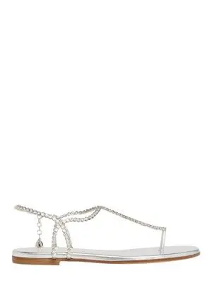 GIANVITO ROSSI Metallic Leather Crystal Flat Sandals - Silver