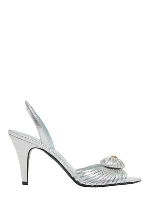 Valentino Garavani Coeur Royal 85mm Laminated Nappa Leather Slingback Sandals - Silver
