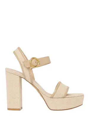 GIANVITO ROSSI 70mm Platform Leather-trimmed Canvas Sandals - Sand