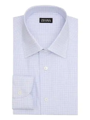 Zegna Pure Cotton Micro-plaid Dress Shirt Blue Multi