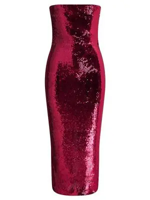 Alex Perry Strapless Sequined Mesh Midi Cocktail Dress - Raspberry