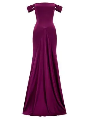 Alex Perry Off-the-shoulder Paneled Satin Crepe Gown - Plum