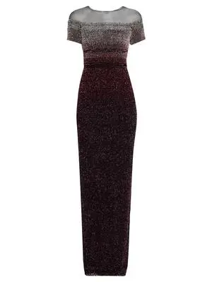 Pamella Roland Short-sleeve Signature Sequined Column Gown - Silver/garnet