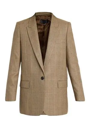 NILI LOTAN Diane Check Wool Single-breasted Blazer Jacket - Glen Tan