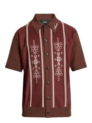 Amiri Abstract Paneled Wool-blend Short-sleeve Shirt - Red