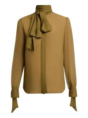 Saint Laurent Lavalliere Silk Long-sleeve Blouse - Thyme