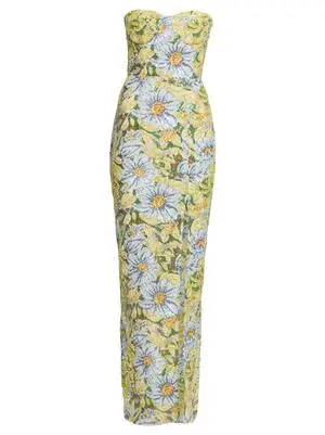BRONX BANCO Veronica Strapless Floral Sequin Column Gown - Yellow Multi