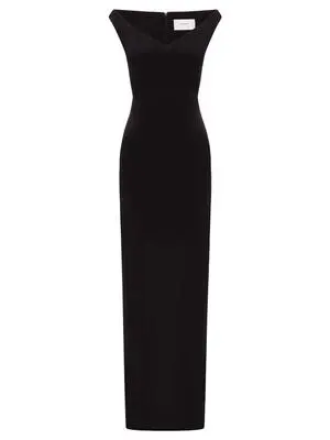 Alex Perry Off-the-shoulder V-neck Satin Crepe Gown - Black