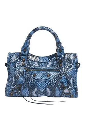 Balenciaga Le City Mini Python-embossed Leather Top-handle Bag Blue