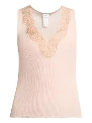SAINT LAURENT Ribbed Silk Laced Tank Top