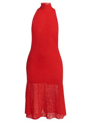 Alexander McQueen Spider Lace Halter Midi Dress - Fiery Red