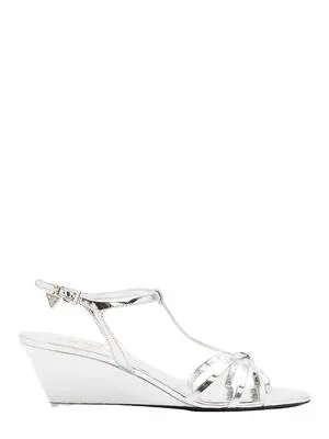 Prada 55mm Metallic Leather Wedge Sandals - Argento