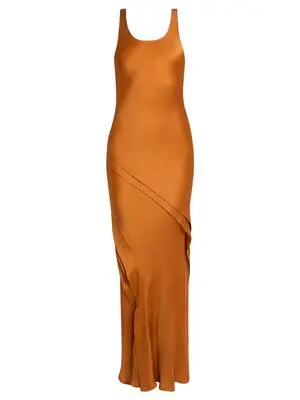 Saint Laurent Sleeveless Draped Silk Tank Dress - Mordore