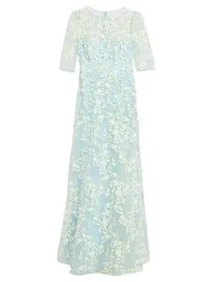 Rickie Freeman For Teri Jon Petal Applique Illusion Tulle Gown - Mint Multi