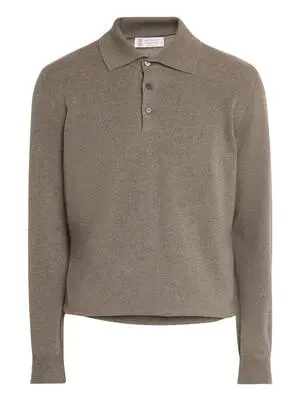 Brunello Cucinelli Cashmere Knit Long-sleeve Polo Shirt Camel
