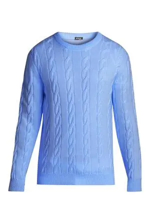 Kiton 3-ply Cashmere Cable Knit Crewneck Sweater - Blue