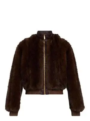 Zimmermann Valiant Faux Fur Bomber Jacket Brown