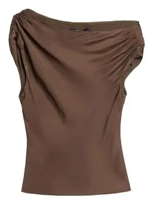 TOCCIN Veda Draped Off-the-shoulder Top - Coffe