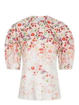 Gabriela Hearst Edify Degrade Floral Silk Puff-sleeve Top - Nude Multi