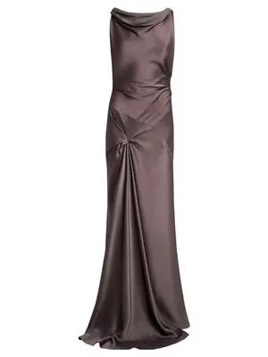 Victoria Beckham Asymmetric Draped Sleeveless Satin Midi Dress - Ore