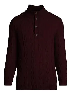 Kiton 3-ply Cashere Cable Knit Mock Neck Sweater - Ruby/burgundy