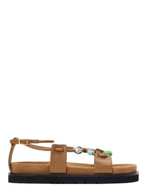 Loewe X Paula's Ibiza Anagram Pebble Bead Leather Sandals - Camel