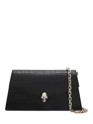 Alexander McQueen Skull Mini Croc-embossed Leather Top-handle Bag - Black/silver