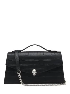Alexander McQueen Skull Top-handle Bag In Croc-effect Leather - Black/silver