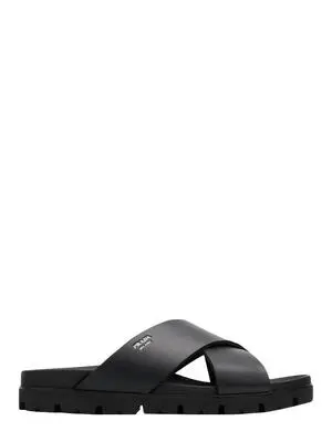 Prada Soft Cage Criss-cross Rubber Slide Sandals - Nero