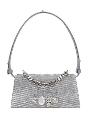 Alexander McQueen Jewelled Rhinestone Leather Shoulder Bag - Silver