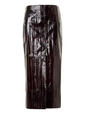 Akris Lacquered Eel Leather Slit Midi Pencil Skirt - Coffee