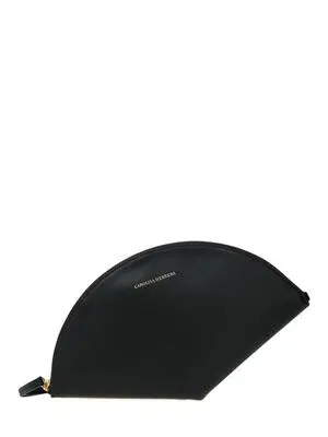 Carolina Herrera Consuelo Fan-shaped Leather Clutch Bag Black