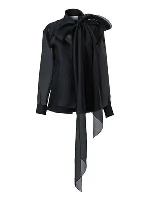 Carolina Herrera Bow Button-front Silk Shirt - Black